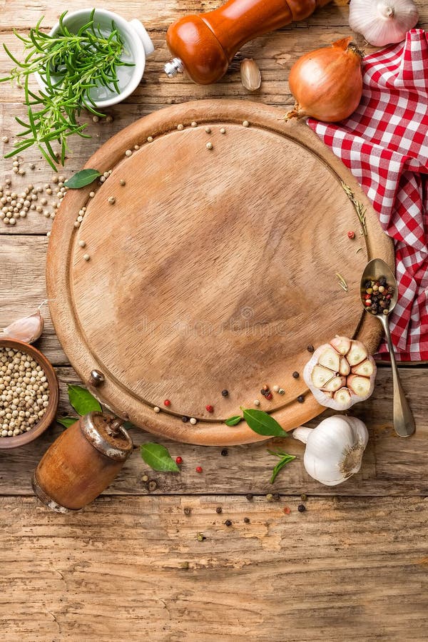 Culinary Background With Empty Cutting Board And Spices Stock Image ...