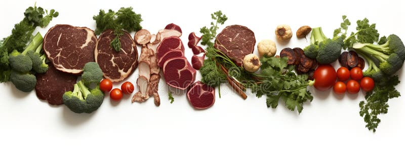 Culinary Border with Vegetables and Raw Meat Arranged in a Line. Design ...