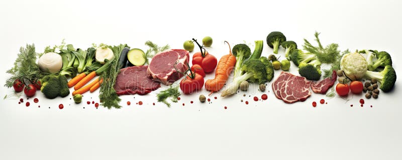 Culinary Border with Vegetables and Raw Meat Arranged in a Line. Design ...