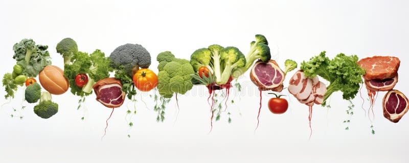 Culinary Border with Vegetables and Raw Meat Arranged in a Line. Design ...