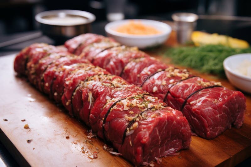 Culinary Class Cooking Meat Rolls, Beef Roll Creation in Progress Stock ...
