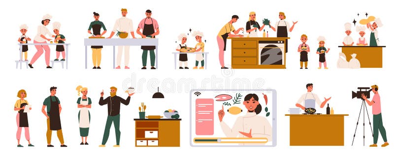 Culinary Classes Flat Set stock illustration. Illustration of cake ...