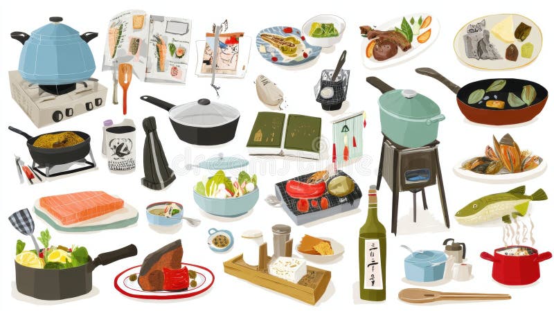 A Culinary Collage stock illustration. Illustration of soup - 374711131