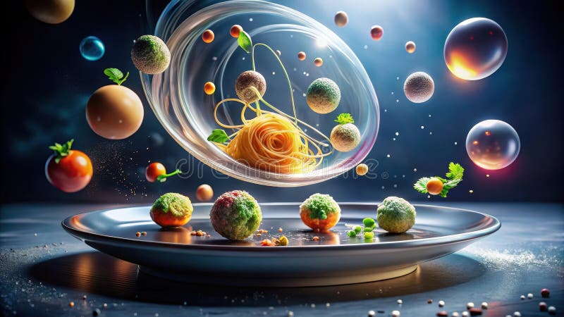A Culinary Cosmic Dance Pasta, Meatballs, and Vibrant Vegetables Float ...