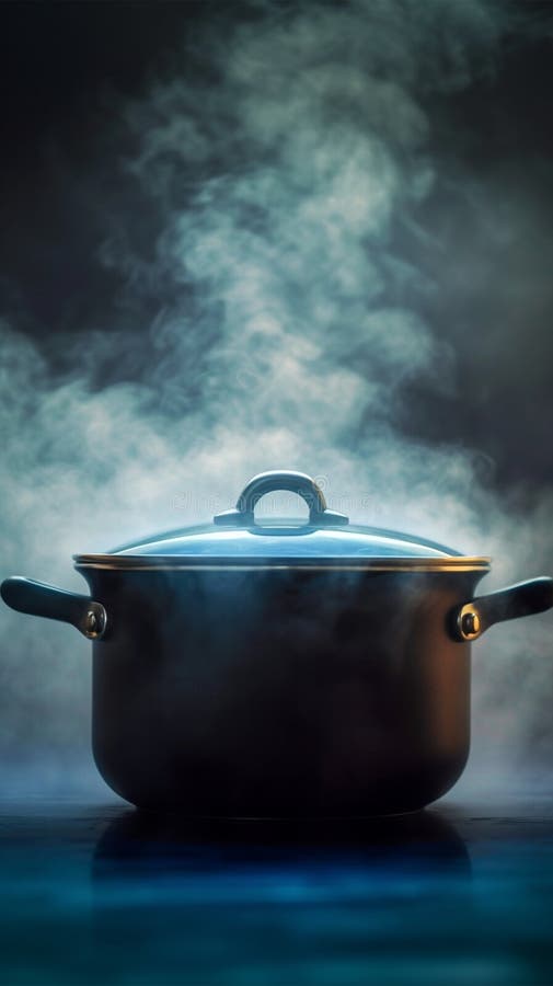 Culinary Creation Steaming Pot, Dark Background, Logo, and Saucepan ...