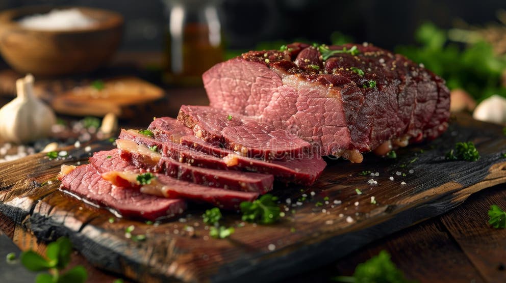 Culinary Delight. a Delectable Display of Sliced Roast Beef Stock Image ...
