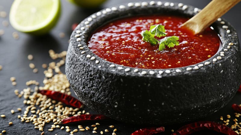 Culinary Delight Spicy Chili Sauce Stone Mortar Stock Photos - Free ...