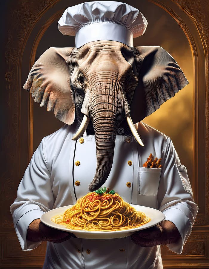 Culinary Elephant Dressed As a Professional Cook Stock Illustration ...