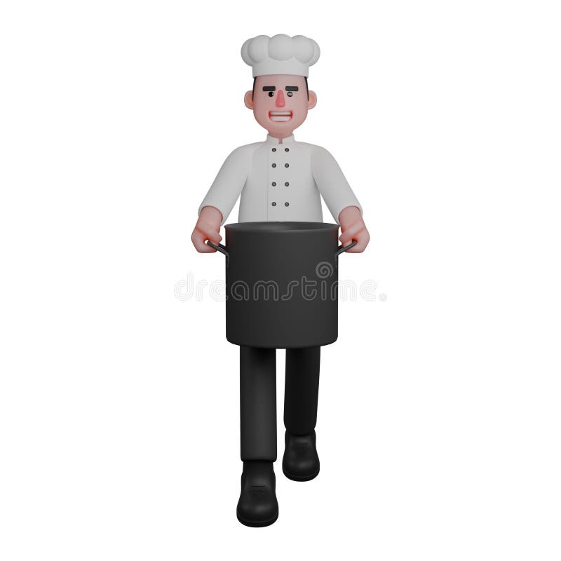 A Chef is Walking Forward while Holding a Large Pot with Both Hands ...