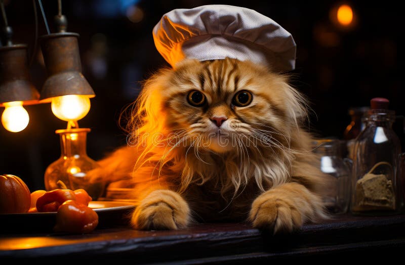 A Culinary Feline Masterpiece: a Chef Cat Creating Culinary Magic on a ...