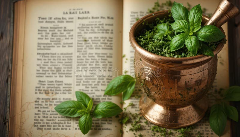 Culinary Heritage Crushed Basil in Gleaming Copper, Against the ...