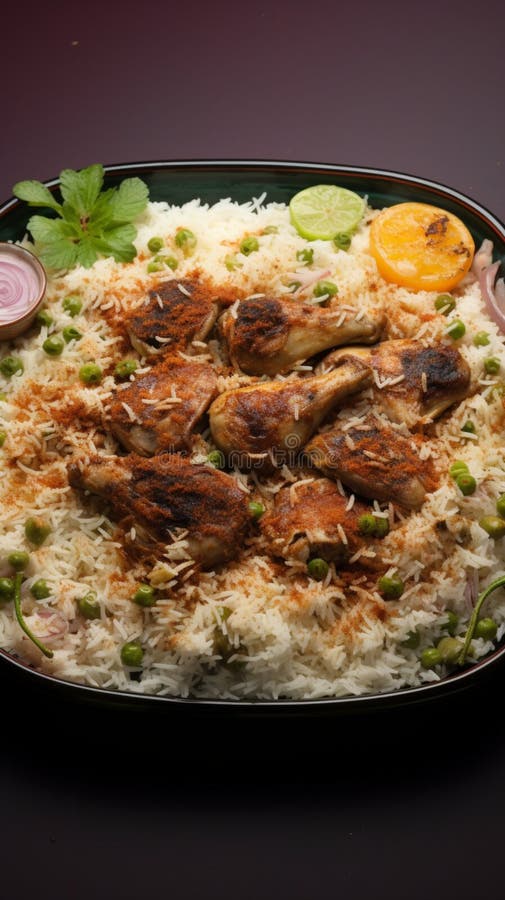 Culinary Indulgence Plate with a Mutton Biryani Meal Showcased Stock ...