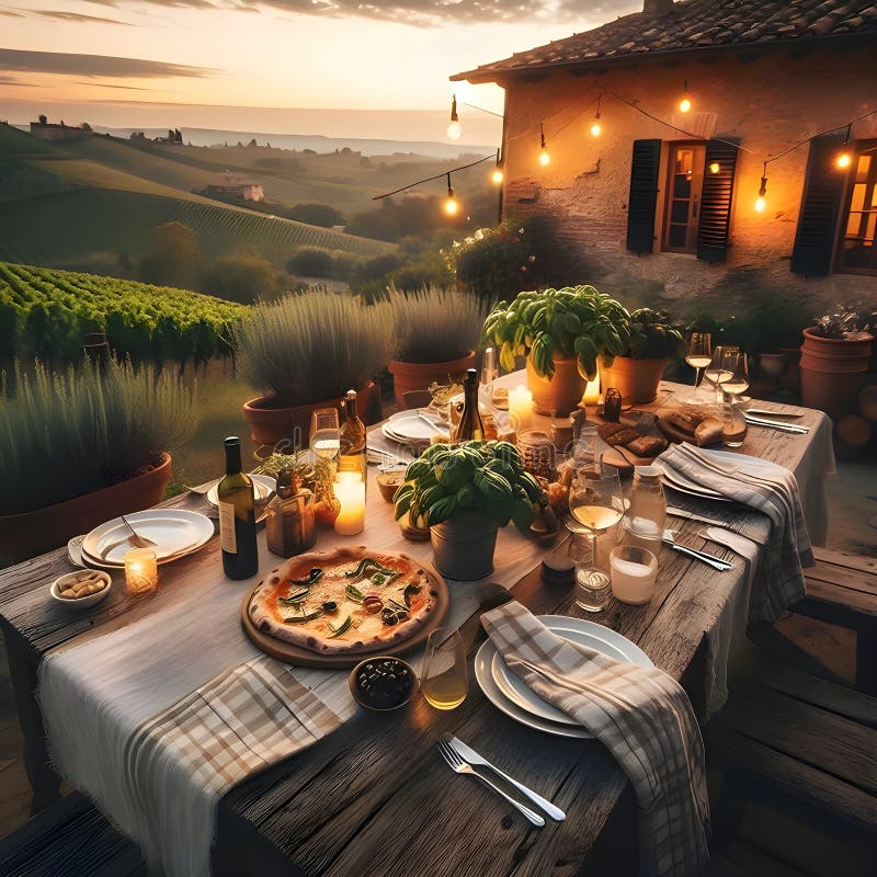 A Culinary Journey through Tuscany, Rustic Dinner Stock Illustration ...