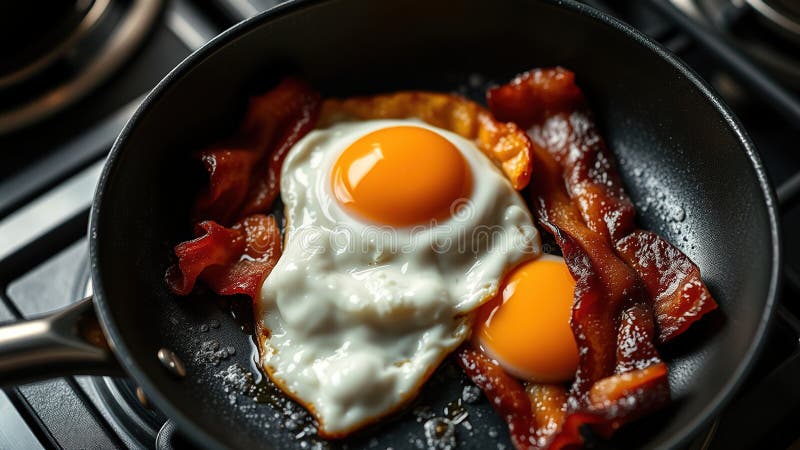 A Culinary Masterpiece: Crispy Bacon and Perfectly Fried Eggs, a Top ...