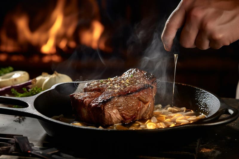 Culinar Mastery Chef& X27;s Hand Expertly Searing and Basting. AI Stock ...