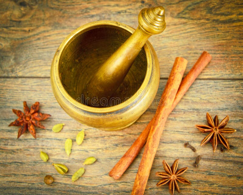 Culinary Mortar and Collection of Natural Herbs Stock Photo - Image of ...