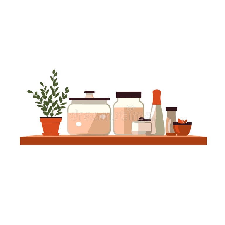 Culinary Organization: Kitchen Shelf with Utensils Vector Illustration ...