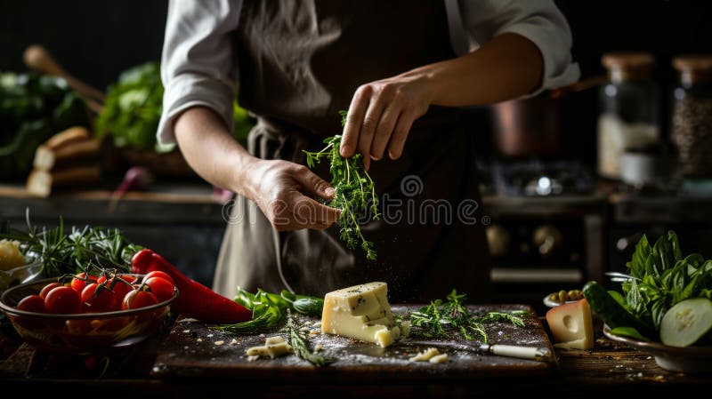 Culinary Preparation in Rustic Kitchen. a Chef in Rustic Kitchen ...