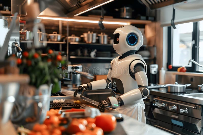 A Culinary Robot Skillfully Prepares a Delicious Meal in a Modern ...