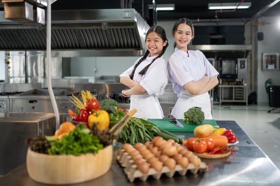 Culinary School Student is Posing Inside the Kitchen with Fresh ...