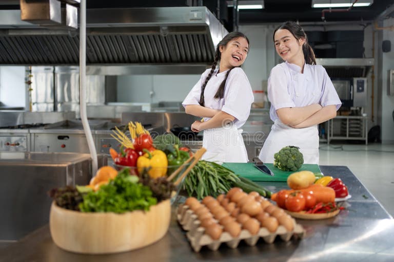 Culinary School Student is Posing Inside the Kitchen with Fresh ...
