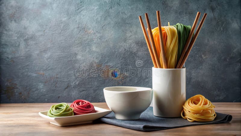 A Culinary Still Life Featuring Vibrant Colored Pasta and Simple ...