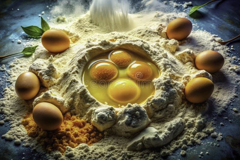 A Culinary Symphony Double Exposure Photography of Flour Eggs and Oil a ...