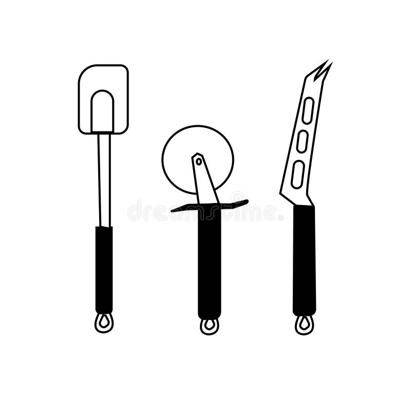 Culinary Utensils Vector Set - Spatula, Pizza Cutter, Cheese Knife ...