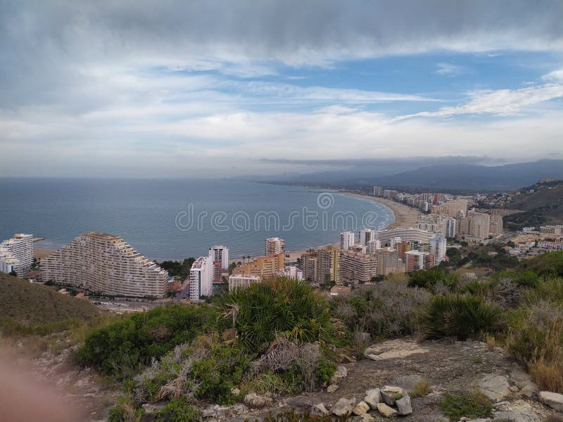 Cullera bay stock image. Image of skyline, spain, beach - 150978917