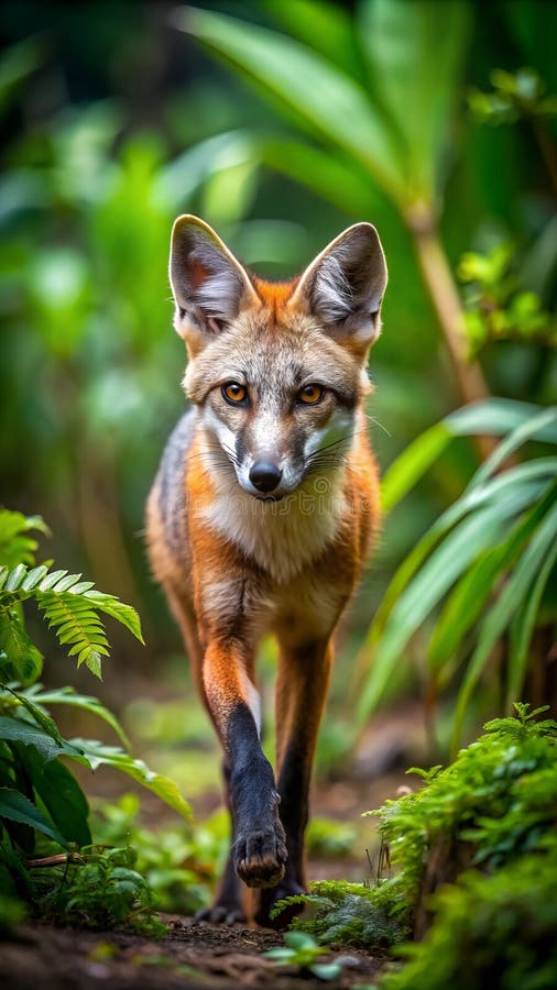 Culpeo fox walks jungle stock illustration. Illustration of graphic ...