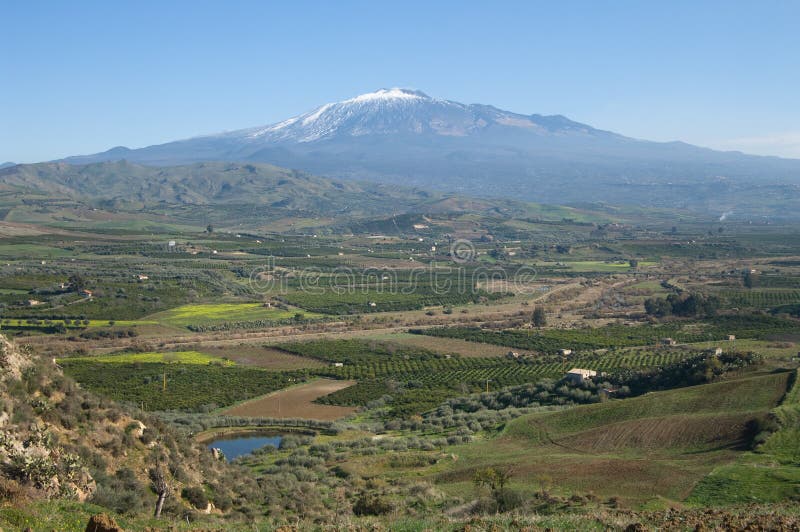 Cultivated Land and the Volcano Etna Stock Image - Image of country ...