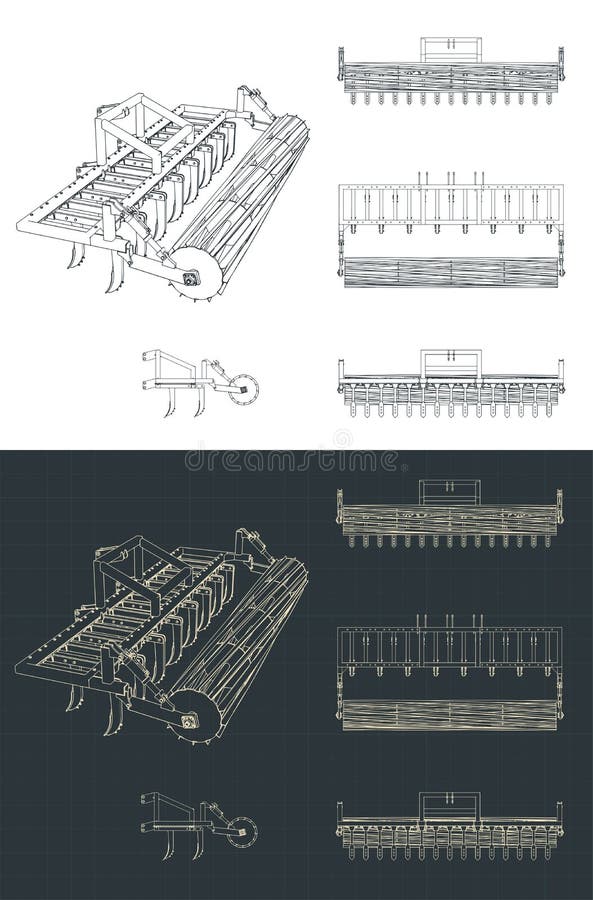 Cultivator with Roller Blueprints Stock Vector - Illustration of harrow ...