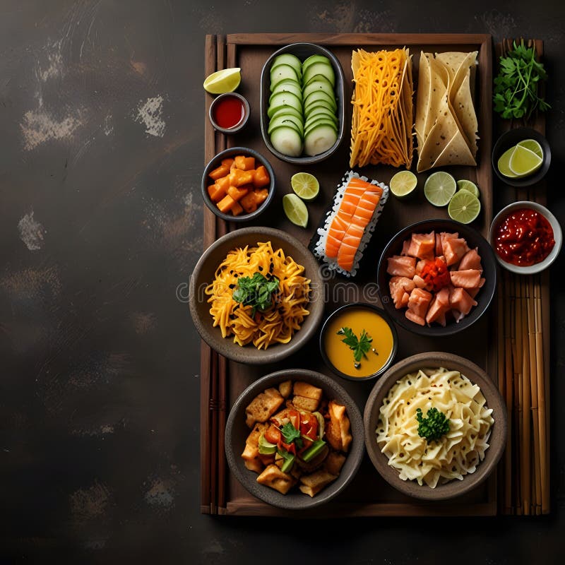 Cultural Food Fusion stock illustration. Illustration of pasta - 344140646