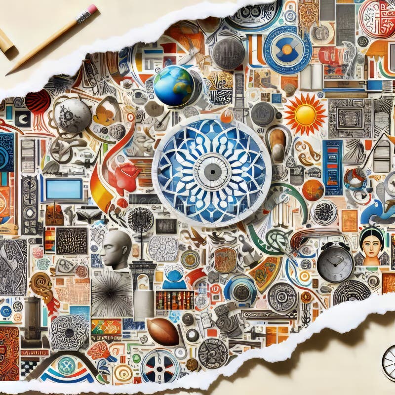 Cultural Mosaic White Paper with Torn Edges Featuring a Mix of C Stock ...