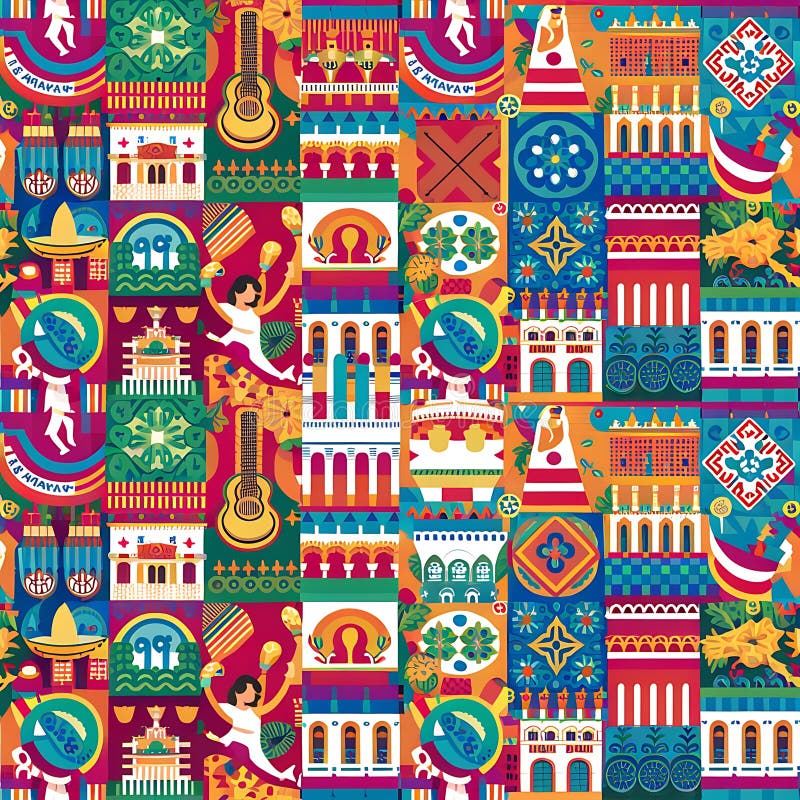 Cultural Symbols Pattern for Hispanic Heritage Month Stock Illustration ...