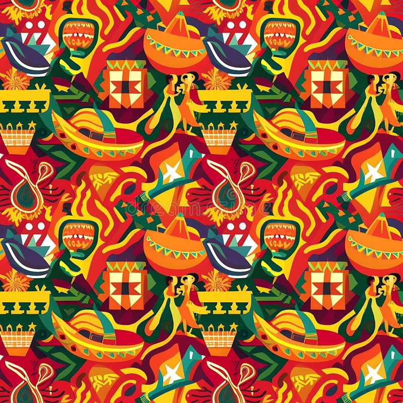 Cultural Symbols Pattern for Hispanic Heritage Month Stock Illustration ...