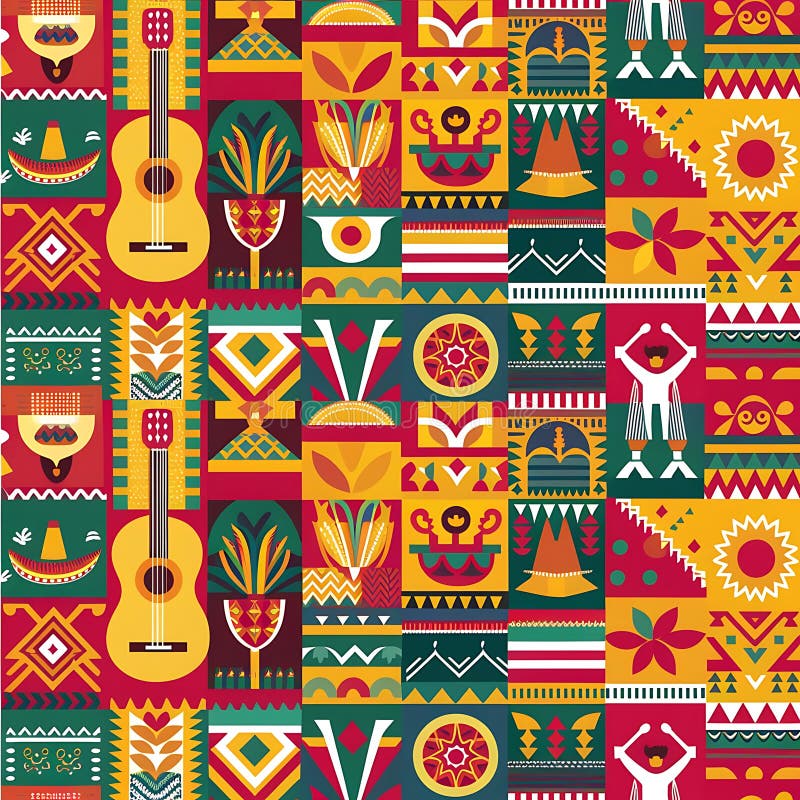 Cultural Symbols Pattern for Hispanic Heritage Month Stock Illustration ...