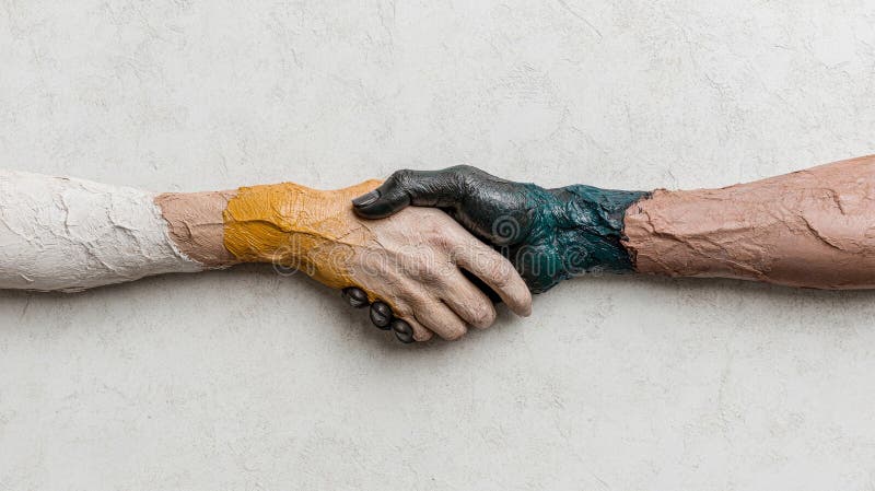 Cultural Unity through Artistic Handshake Featuring Textured Painted ...
