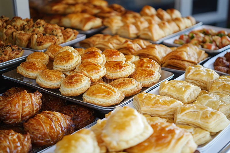 Cultural Variations of Puff Pastry at a Bakery Showcase Stock Image ...