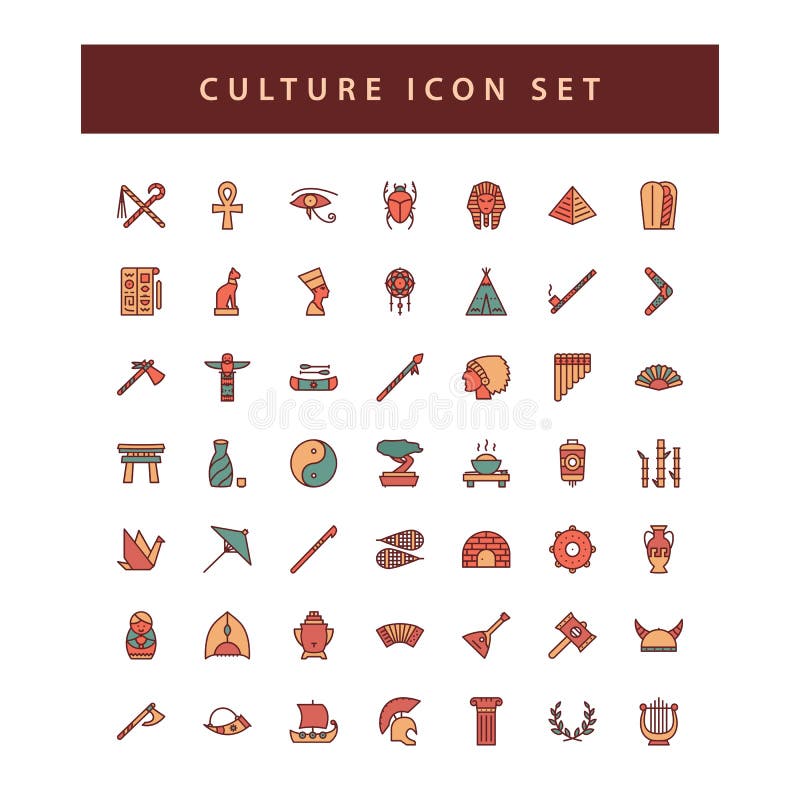 Culture Icon Set with Filled Outline Style Design Stock Vector ...