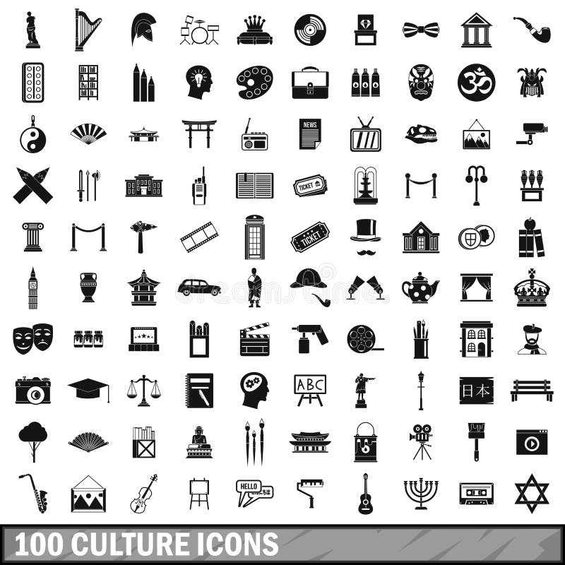 100 Culture Icons Set, Simple Style Stock Vector - Illustration of ...