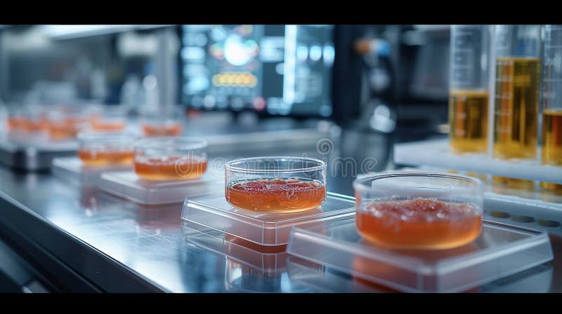 Cultured Meat Samples in a Laboratory Setting. Petri Dishes Containing ...