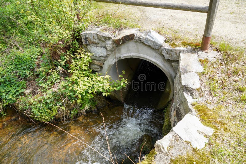 Culvert and Ditch Water with Green Vegetation. Stock Image - Image of ...