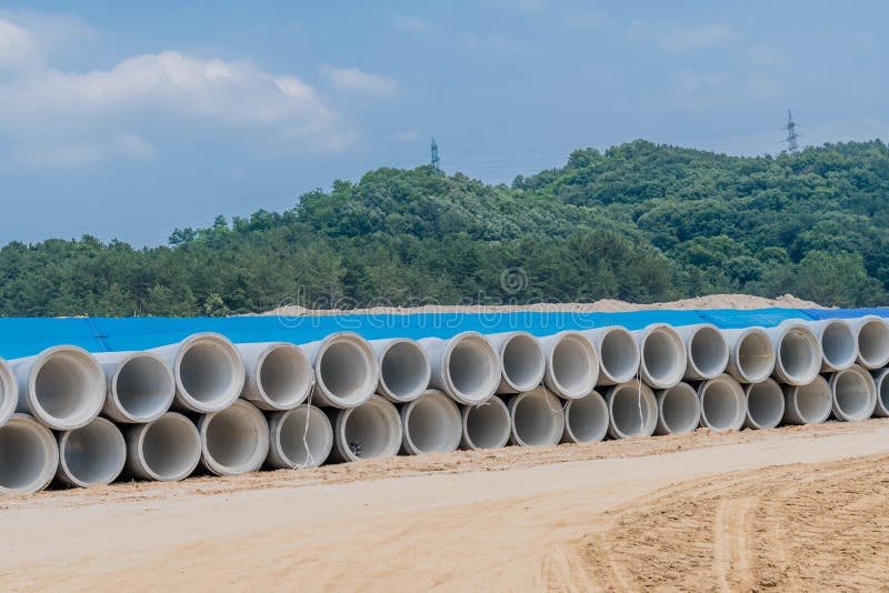 Culvert Sections Stacked at Construction Site Stock Photo - Image of ...