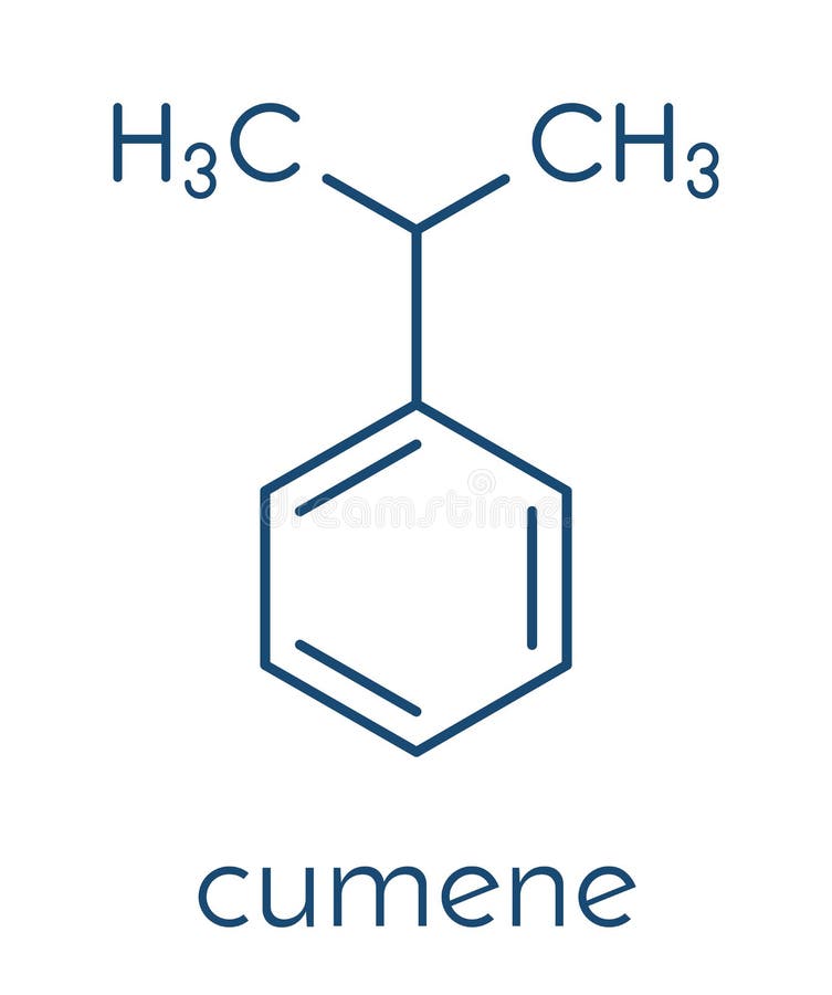 Cumene (isopropylbenzene) Aromatic Hydrocarbon Molecule. Atoms are ...