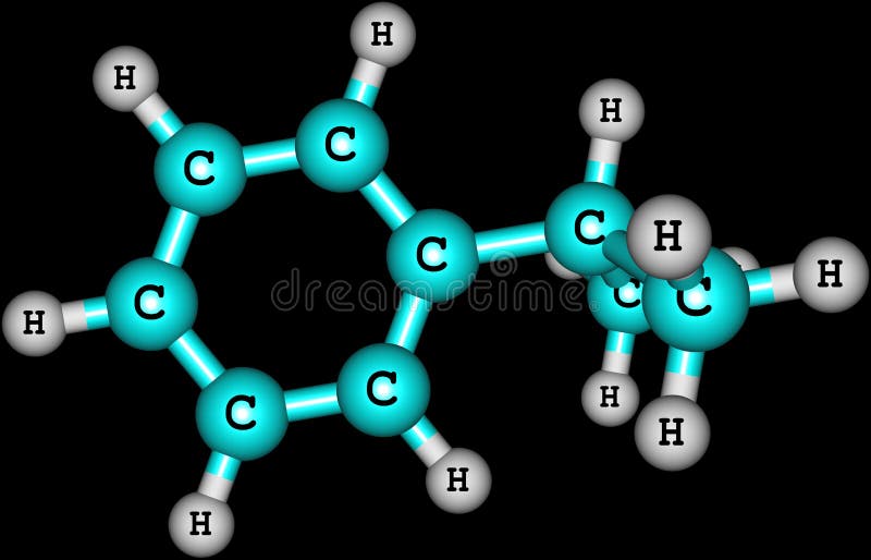 Cumene Molecule Isolated on Black Stock Illustration - Illustration of ...