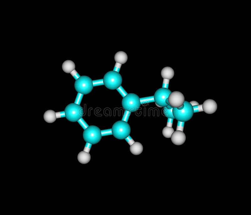 Cumene (isopropylbenzene) Aromatic Hydrocarbon Molecule. Atoms are ...