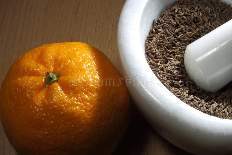 Cumin and orange stock image. Image of marble, fruit - 28434359