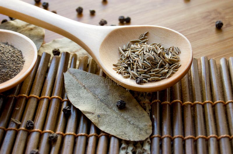 Cumin and pepper stock photo. Image of herbal, wooden - 18892172