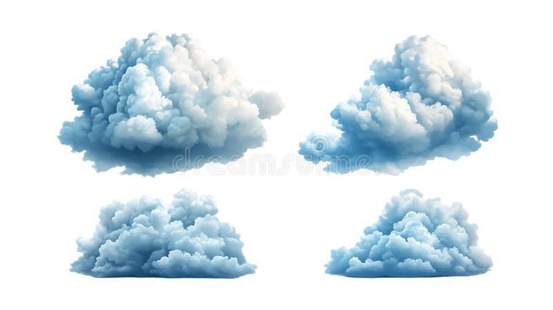 Cumulus Cloud Set in Three Different Poses on Transparent Background ...